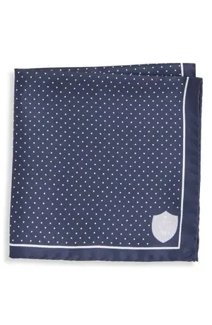 CLIFTON WILSON Polka Dot Silk Pocket Square Navy