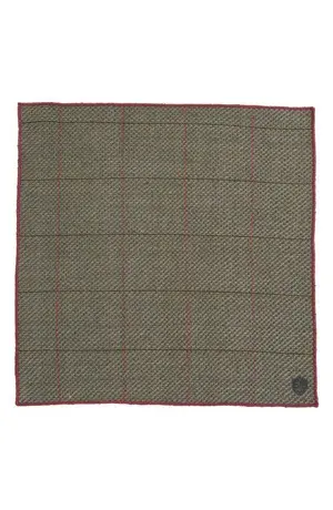 CLIFTON WILSON Plaid Wool Pocket Square - Olive