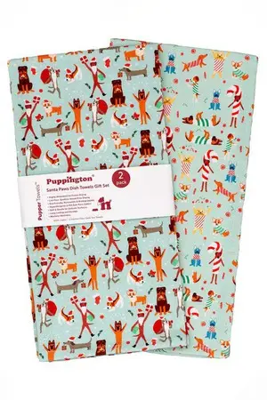 PUPPINGTON Dog Kitchen Towels Xmas Pups