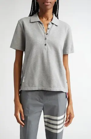 Thom Browne Stripe Piqué Polo - Light Grey