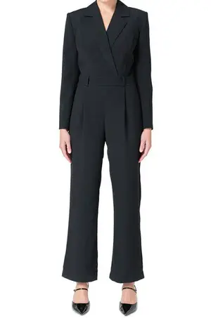 Endless Rose Long Sleeve Wide Leg Jumpsuit - Black