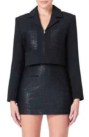 Endless Rose Sequin Pocket Crop Blazer - Black