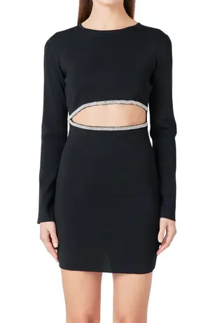 Endless Rose Rhinestone Cutout Detail Knit Minidress