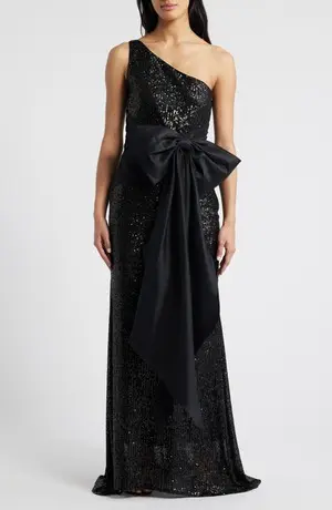 Eliza J One-shoulder Sequined Gown