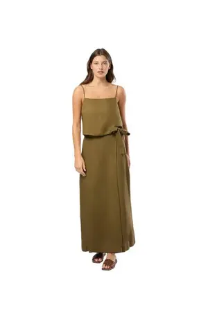 Onia Air Linen Maxi Wrap Skirt - Olive