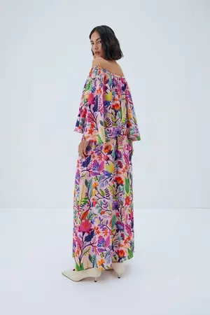 RAISHMA Adela Off-shoulder Floral Print Maxi Dress - Pink