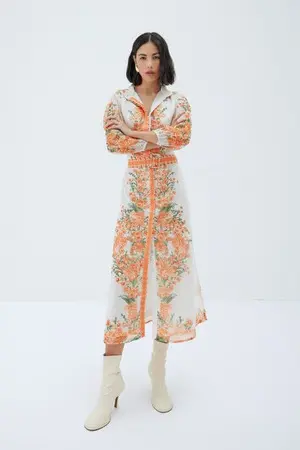RAISHMA Floral Print Midi Dress - Orange