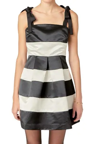 English Factory Stripe Tie Strap Mini Dress