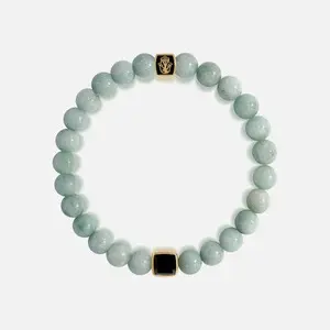 KARMA AND LUCK Jade Onyx Hamsa Charm Beaded Bracelet - Black/gold