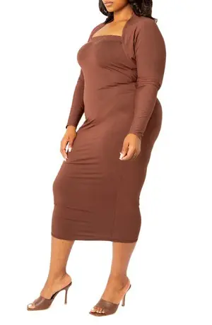 BUXOM COUTURE Modal Tube Dress And Shrug - Chocolate
