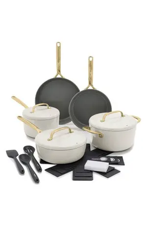 GREENPAN Gp5 Infinite8 11-piece Anodized Aluminum Ceramic Nonstick Cookware Set With Champagne Handles - Cream