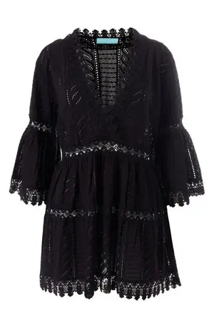 Melissa Odabash Victoria Lace Trim Cotton Cover-up Tunic - Black