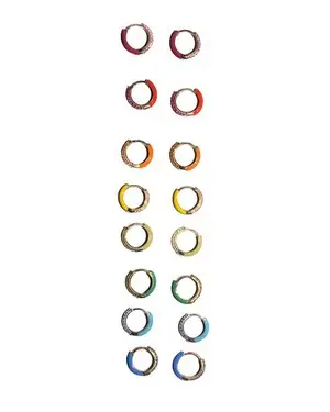 Fry Powers Enamel Sparkle Huggies In 14k Gold - Silver