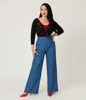 Unique Vintage 1940s Ginger Pants - Blue Chambray