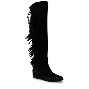 ZIGI Brooklynne Knee High Wedge Boots - Black Suede