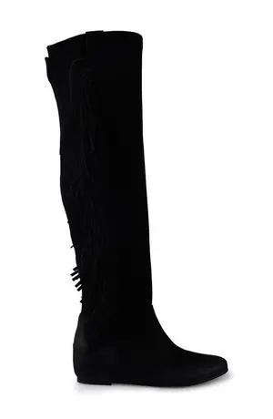 ZIGI Brooklynne Knee High Wedge Boots - Black Suede
