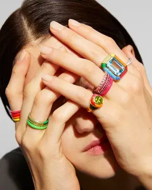 Fry Powers Set Of Four Enamel Stacking Rings In Sterling Silver