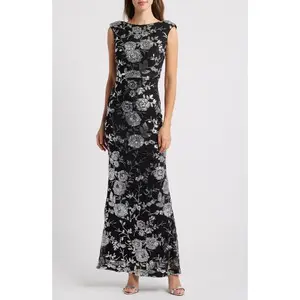 Eliza J Sequin Floral Sheath Gown