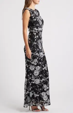 Eliza J Sequin Floral Sheath Gown