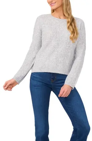 CECE DUPRAZ Sequin Cable Stitch Sweater - Silver Heather