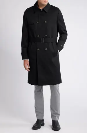 Hart Schaffner Marx Bridgeport Water Resistant Double-breasted Trench Coat - Black
