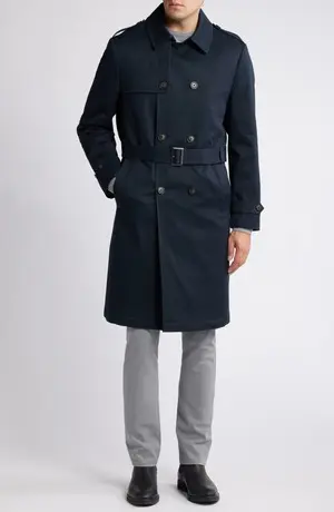 Hart Schaffner Marx Bridgeport Water Resistant Double-breasted Trench Coat - Navy