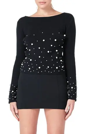 Endless Rose Imitation Pearl Embellished Sweater