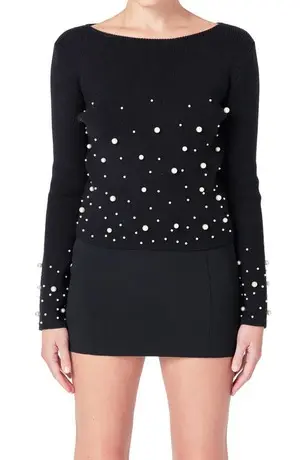 Endless Rose Imitation Pearl Embellished Sweater