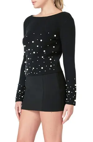 Endless Rose Imitation Pearl Embellished Sweater