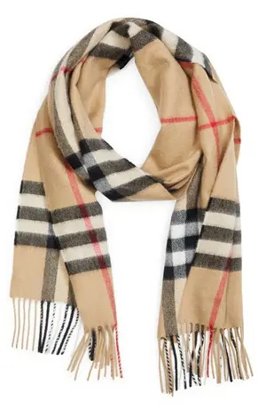 Burberry Check Cashmere Scarf - Camel