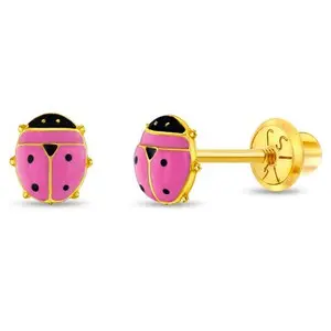 IN SEASON JEWELRY 14k Yellow Gold Ladybug Stud Earrings - Pink
