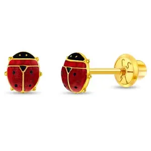 IN SEASON JEWELRY 14k Yellow Gold Ladybug Stud Earrings - Red