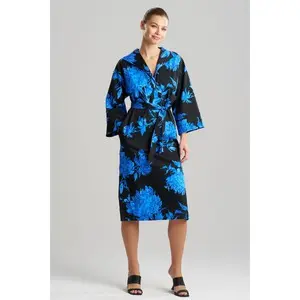 Natori Miyako Printed Cotton Blend Shirt Dress - Blue W/black