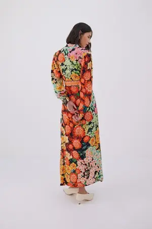 RAISHMA Amara Floral Printed Midi Dress - Black