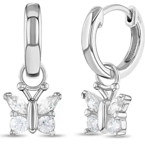 IN SEASON JEWELRY Cubic Zirconia Butterfly Dangle Hoop Earrings - Silver