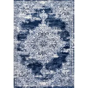JONATHAN Y Alhambra Ornate Medallion Modern Area Rug - Navy/ivory