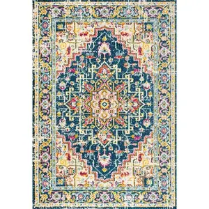 JONATHAN Y Brooklyn Geometric Medallion Area Rug - Blue/beige
