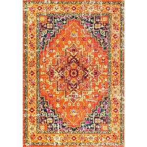 JONATHAN Y Brooklyn Geometric Medallion Area Rug - Orange/blue
