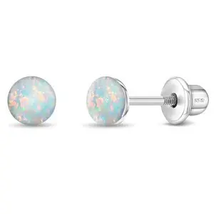 IN SEASON JEWELRY 925 Sterling Silver Simulated Stud Earrings - Opal