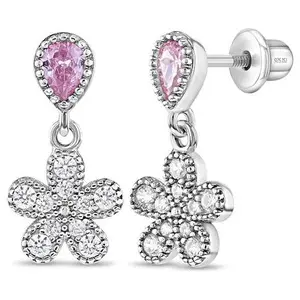 IN SEASON JEWELRY Cubic Zirconia Flower Dangle Earrings - Pink