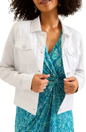Tommy Bahama Two Palms Shimmer Linen Trucker Jacket - White