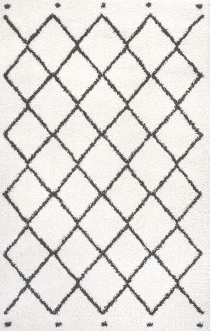 JONATHAN Y Cami Moroccan Style Diamond Shag Area Rug - White/gray
