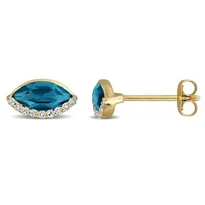 JULIANNA B. 14k Gemstone & Diamond Stud Earrings - Blue Topaz