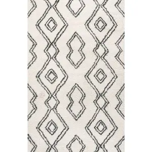 JONATHAN Y Deia Moroccan Style Diamond Shag Area Rug - White/gray