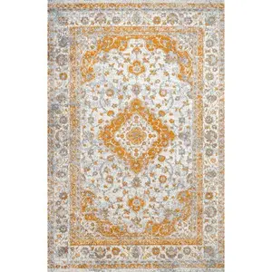JONATHAN Y Indhira Ornate Medallion Persian Area Rug - Orange/cream