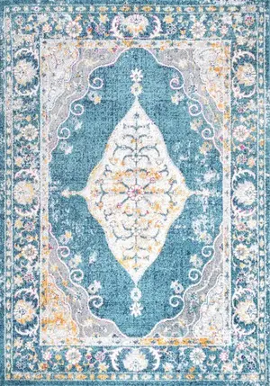 JONATHAN Y Zelda Bohemian Cottage Medallion Area Rug - Turquoise/gray