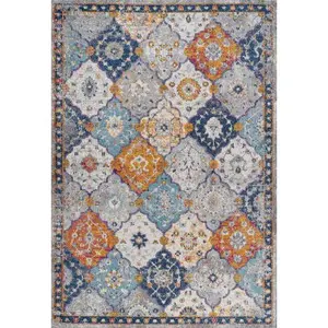 JONATHAN Y Kirman Bohemian Medallion Area Rug - Light Gray/blue/orange