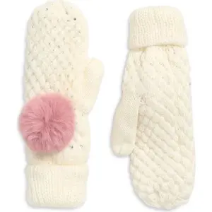 Surell Knit Glitz Mittens - White/dusty Rose