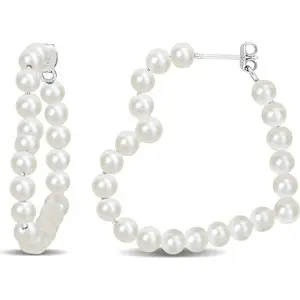 JULIANNA B. Pearl Open Heart Hoop Earrings - Sterling Silver