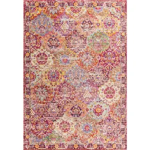 JONATHAN Y Flori Bohemian Medallion Area Rug - Deep Fuchsia
